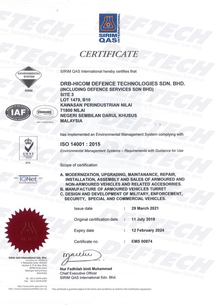 Certification & Acknowledgement - DEFTECH Defence Technology