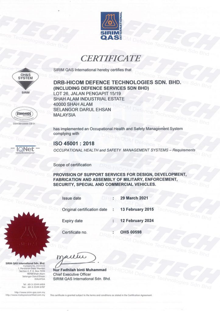 Certification & Acknowledgement - DEFTECH Defence Technology