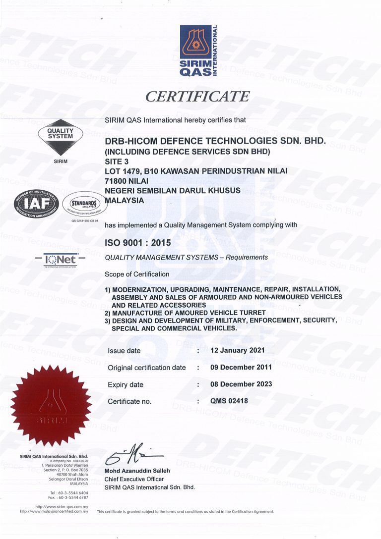 Certification & Acknowledgement - DEFTECH Defence Technology